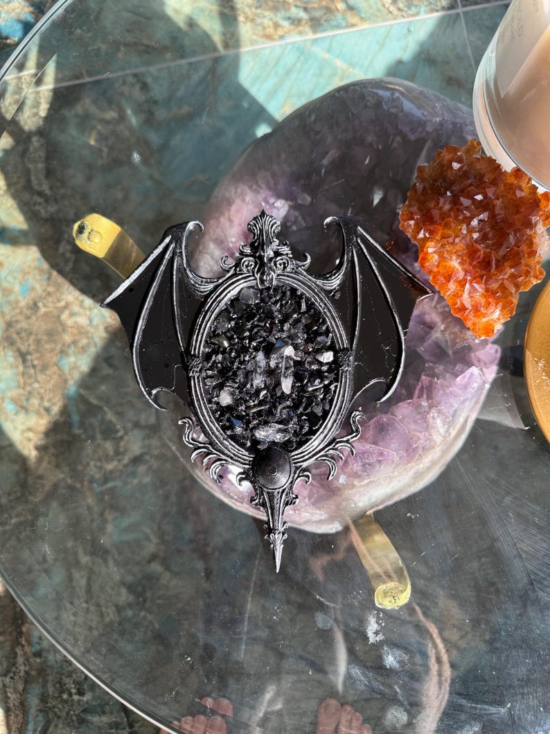 Gothic Victorian Bat Protection/ Attunement Wand | Quartz and Obsidian ...