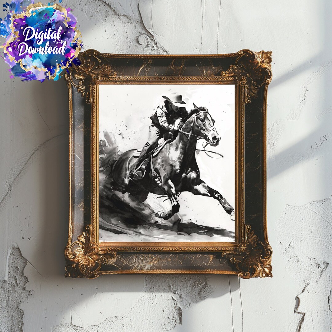 Digital Download Art Black and White Art Barrel Racing Art Print ...