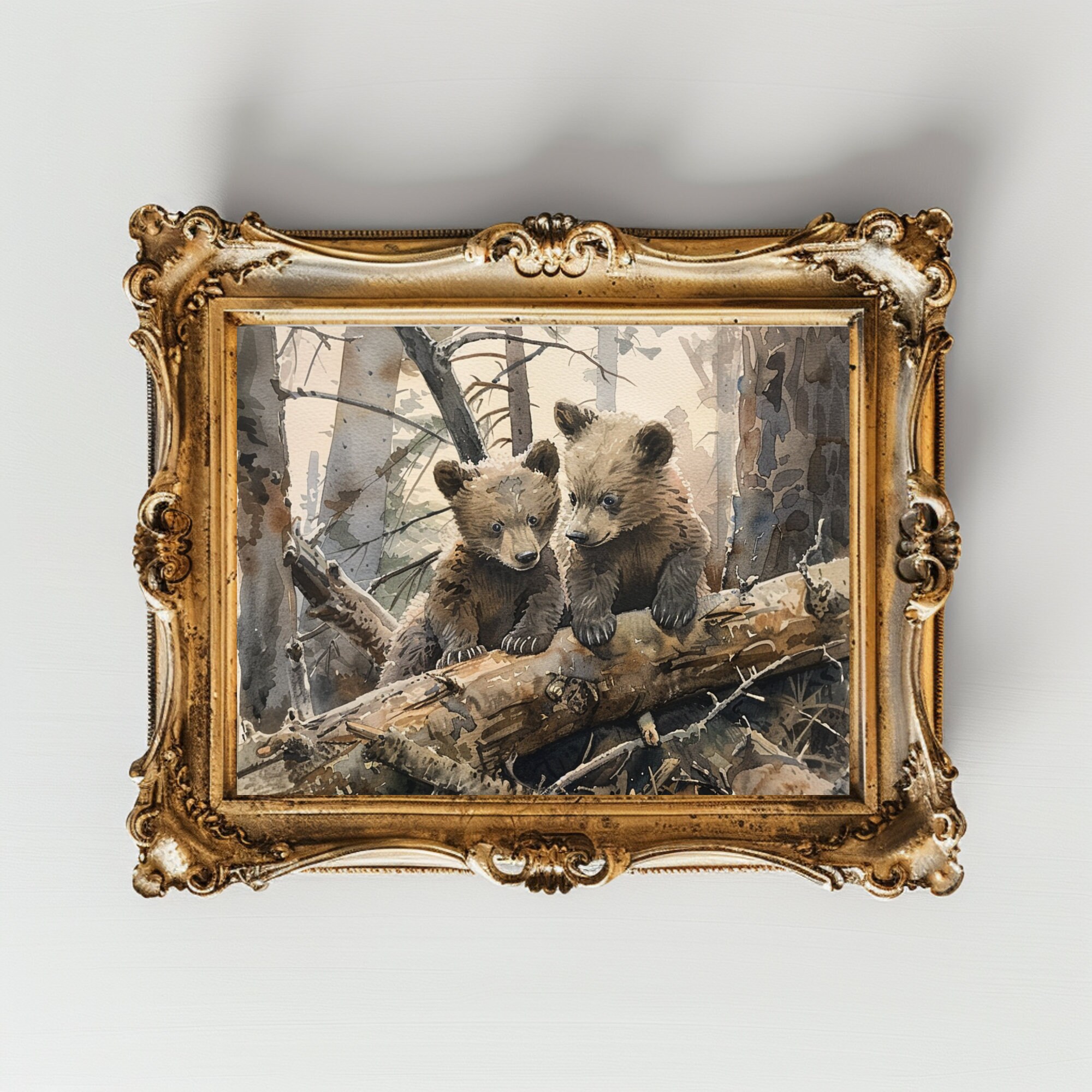 Digital Download Art Rustic Wall Art Print Bear Cubs Art Wall Landscape ...