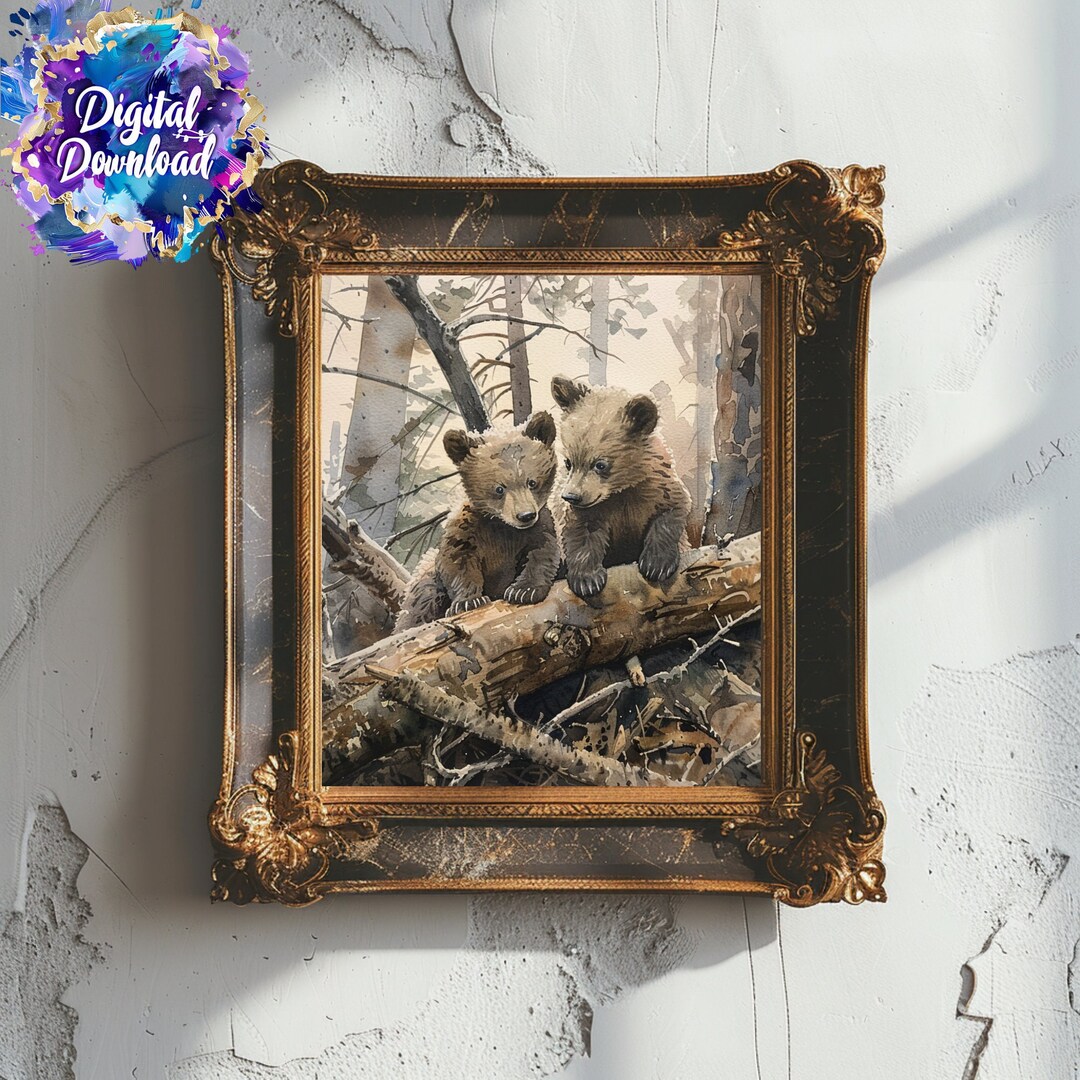 Digital Download Art Rustic Wall Art Print Bear Cubs Art Wall Landscape ...