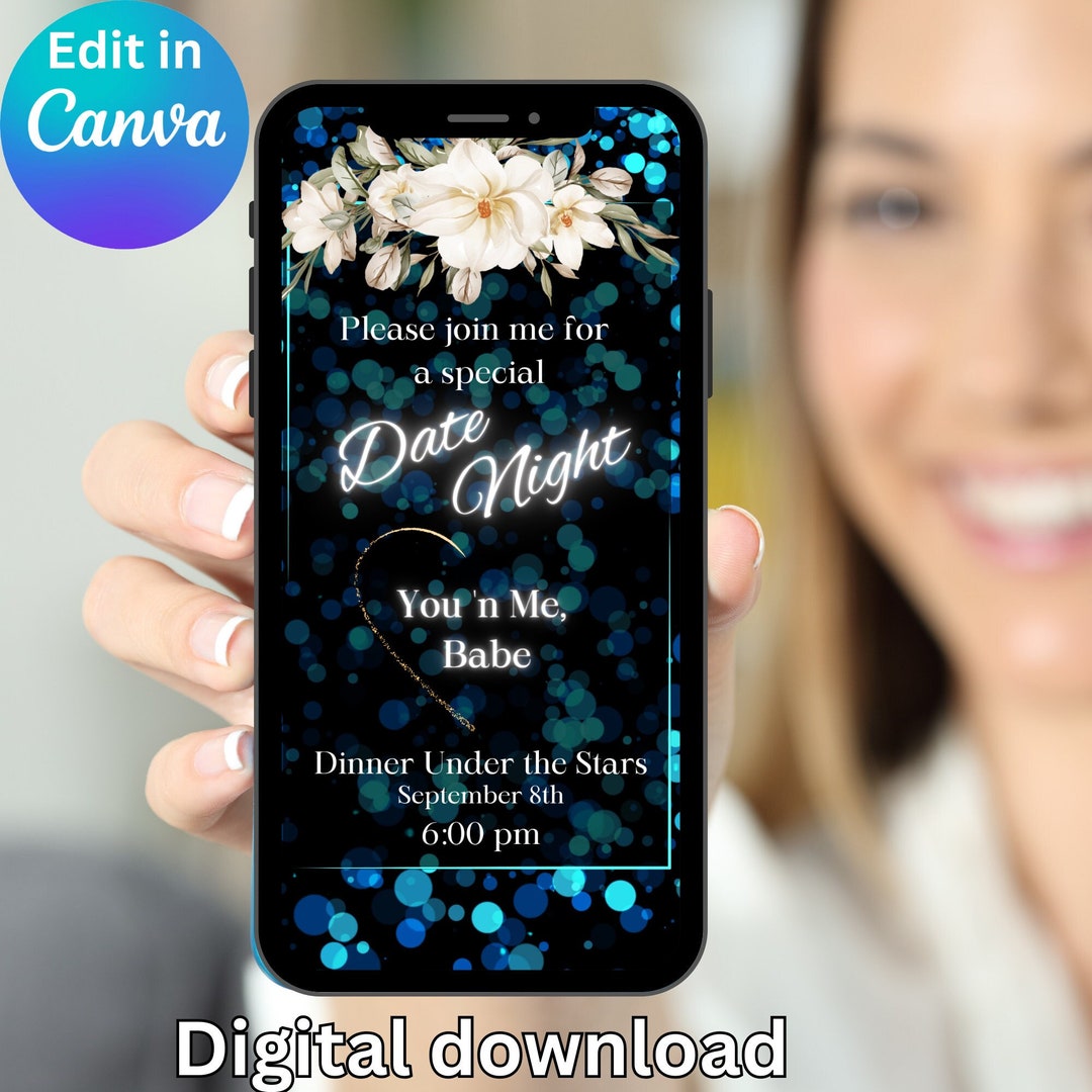 Digital Blue Date Night Invitation Date Night Idea Romantic Evite for ...
