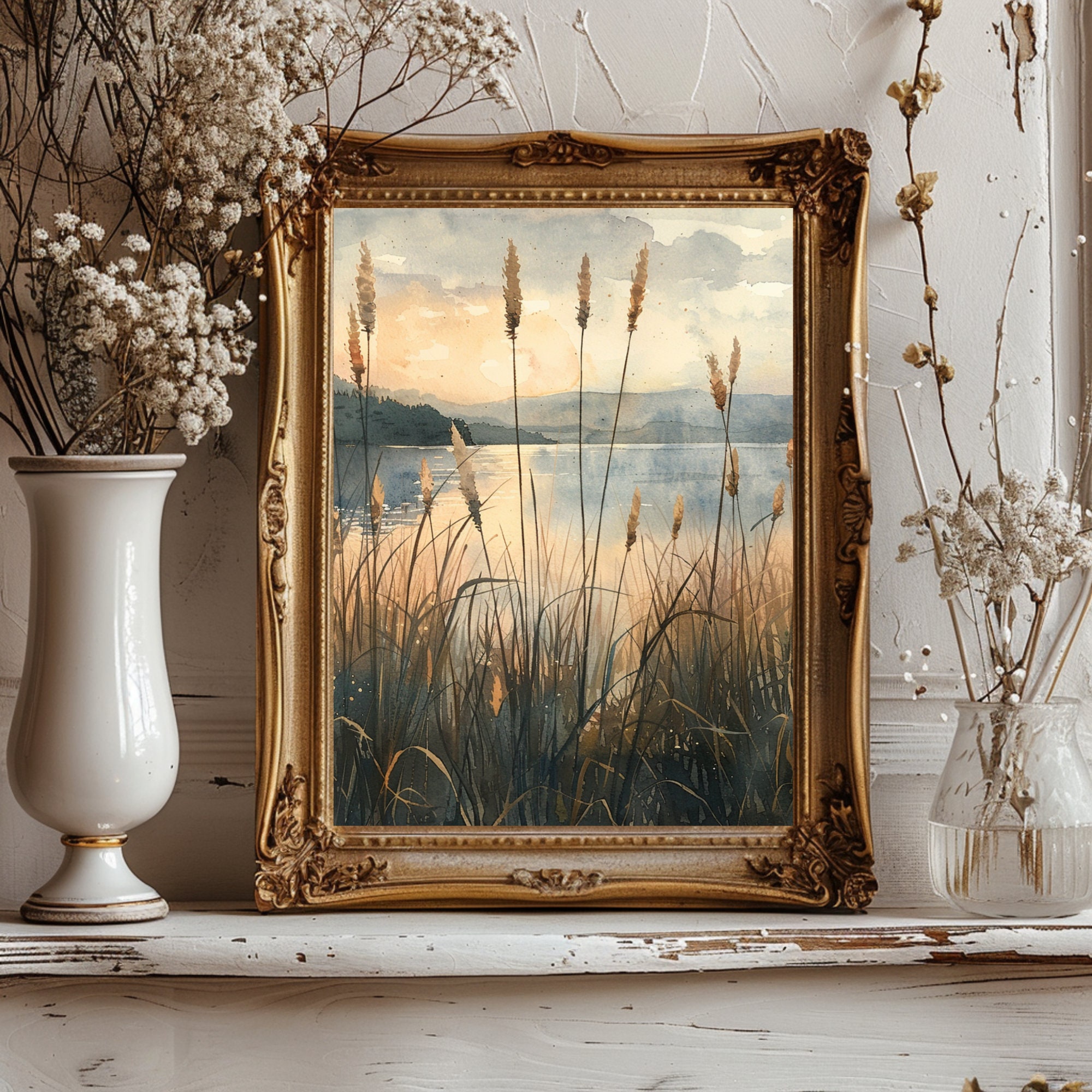 Digital Download Rustic Wall Art Print Lake Decor Meadow Vintage Style ...