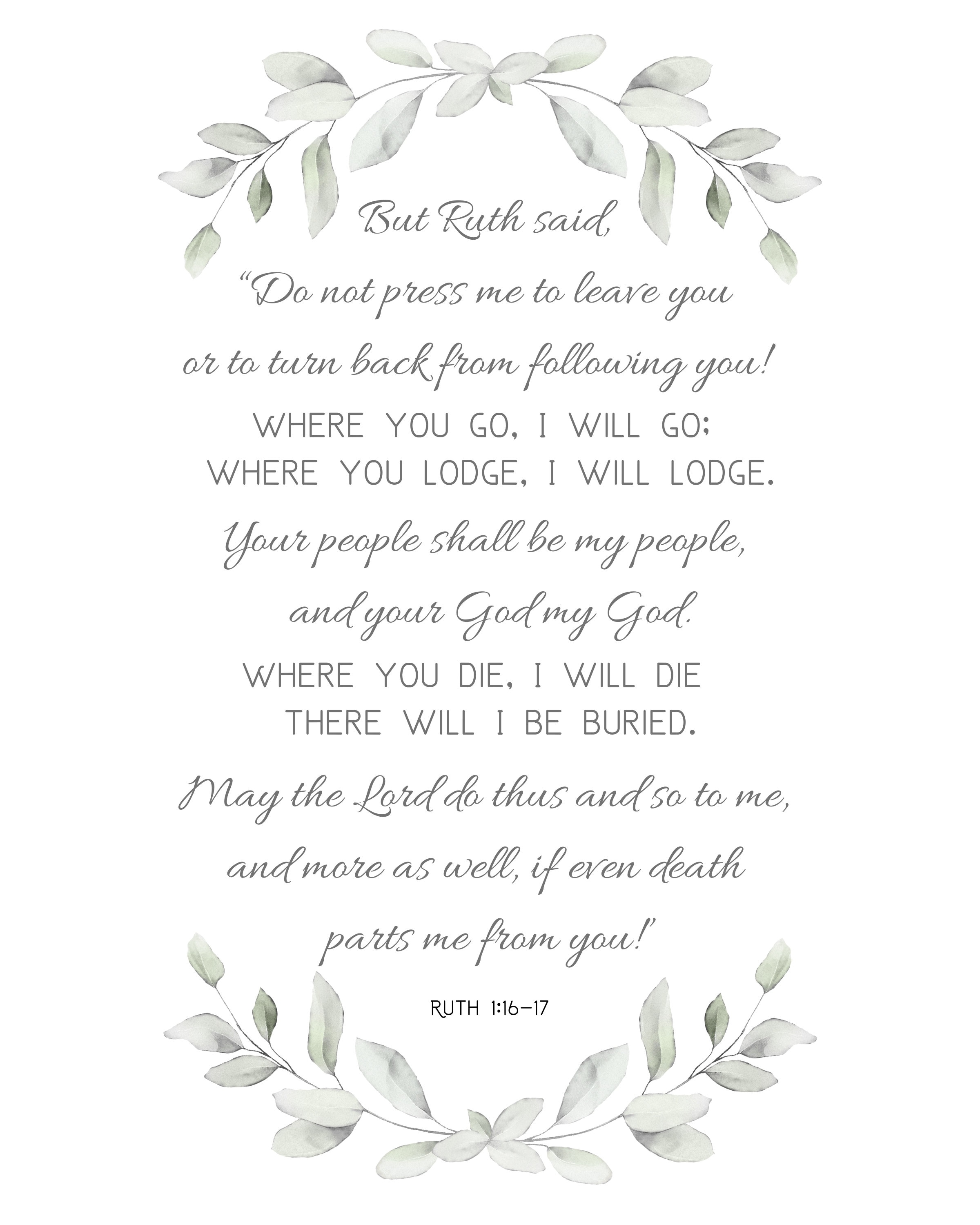 Where You Go, I Will Go- Ruth 1:16-17, Instant Download, Digital Print ...