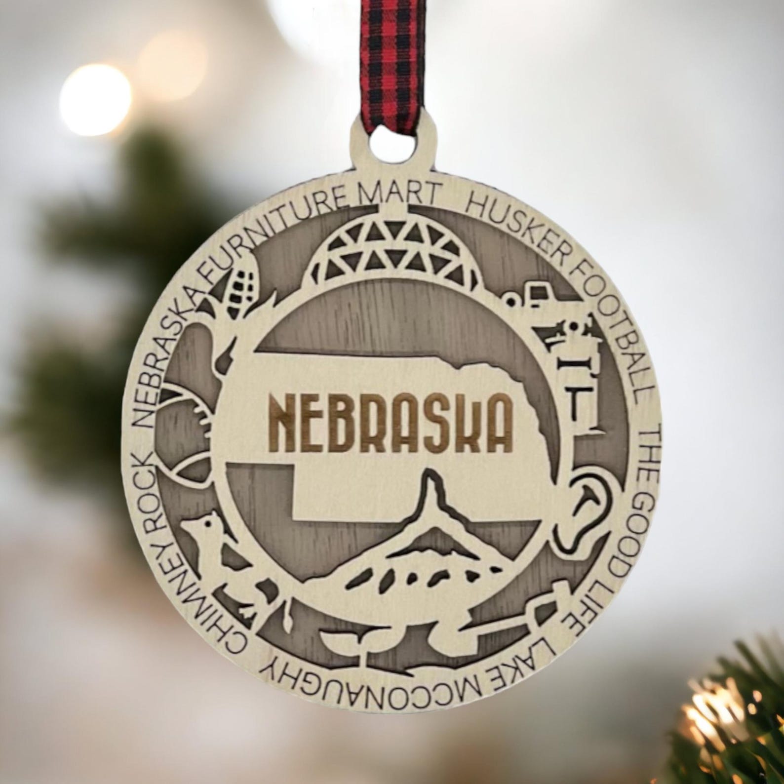 Nebraska Christmas Tree Ornament, Omaha Skyline Holiday Souvenir ...