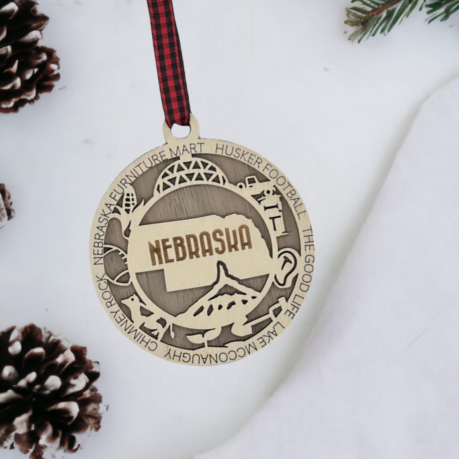 Nebraska Christmas Tree Ornament, Omaha Skyline Holiday Souvenir ...