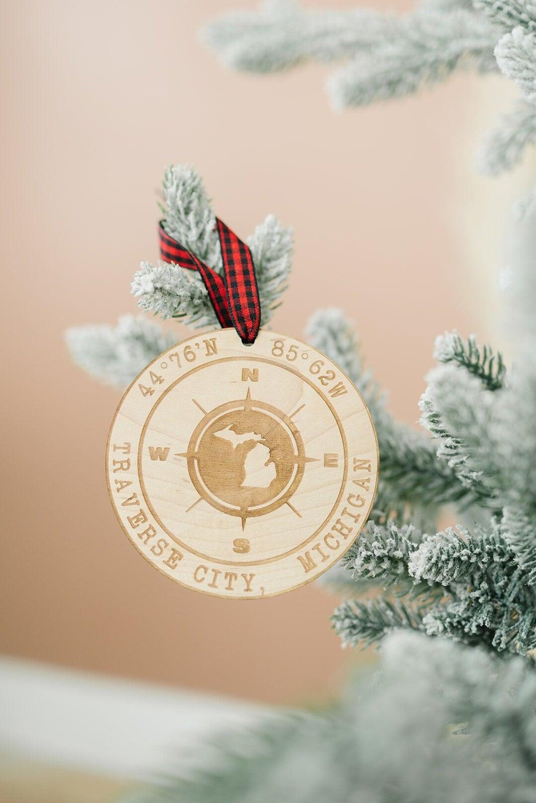 Traverse City Michigan Christmas Ornament, Wood Engraved City Compass ...