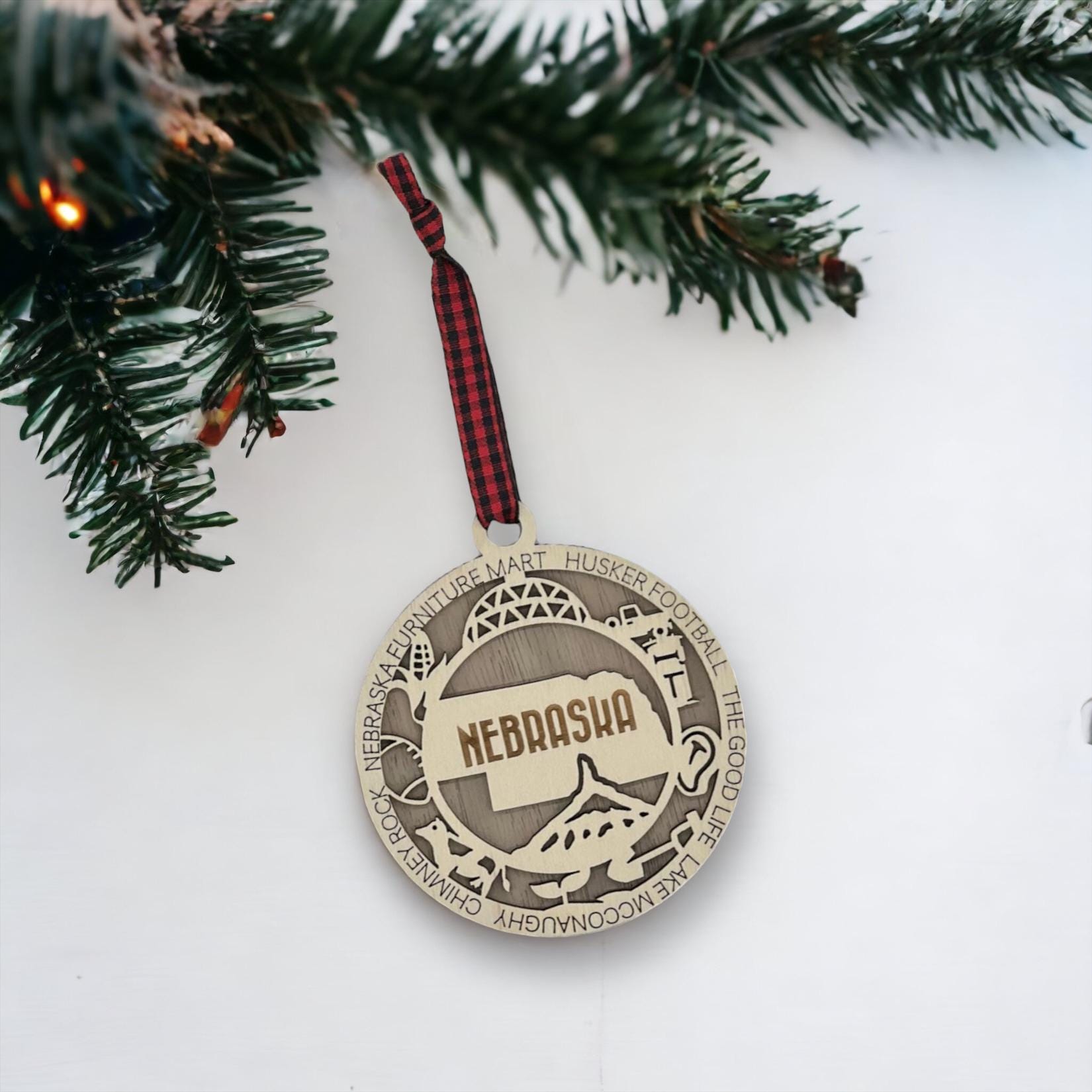 Nebraska Christmas Tree Ornament, Omaha Skyline Holiday Souvenir ...