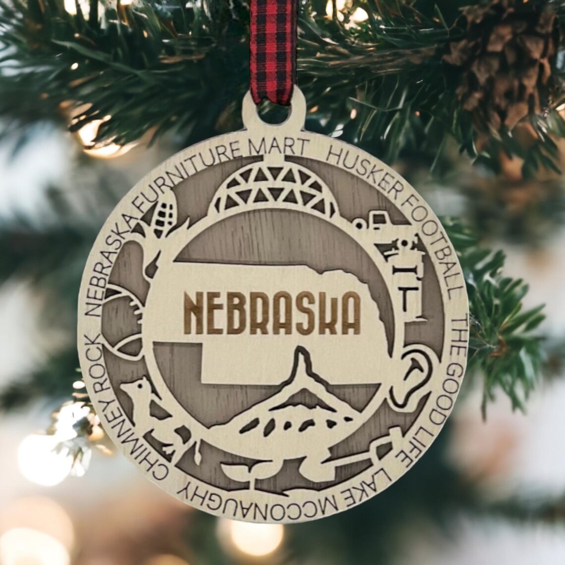 Nebraska Christmas Tree Ornament, Omaha Skyline Holiday Souvenir ...