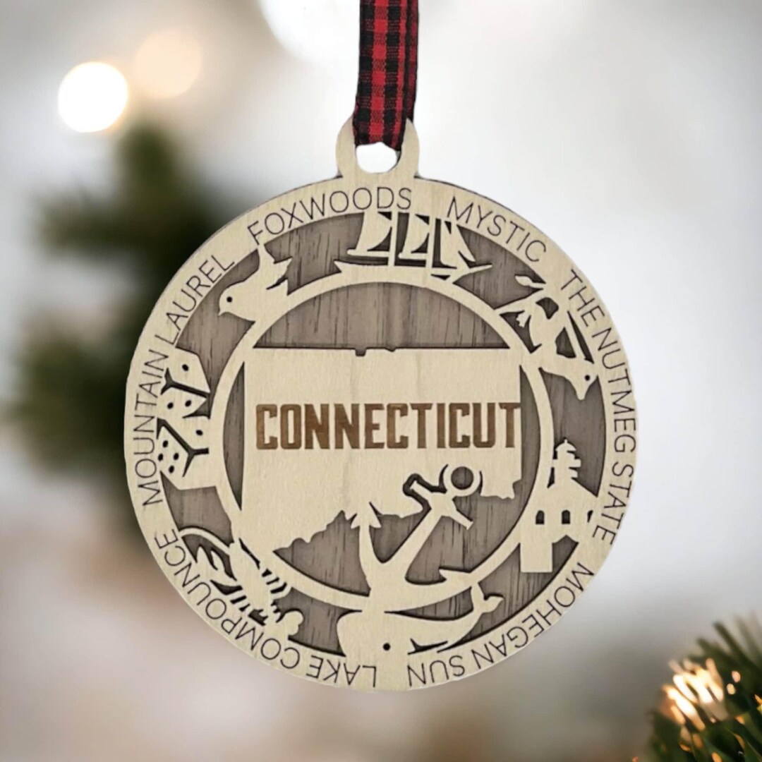 Connecticut Christmas Ornament, Holiday Tree Decoration, Custom Travel ...