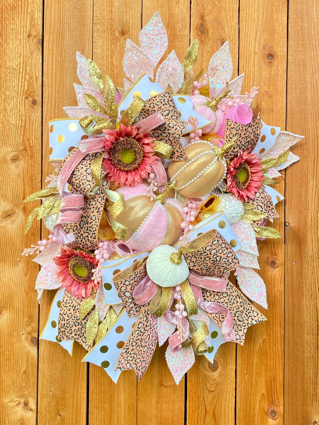Fall Glam Sunflower Pink Pumpkin Leopard Wreath for Front - Etsy
