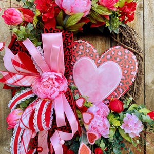 Valentines Front Door Leopard Heart Wreath, Red Heart Spring Wreath ...