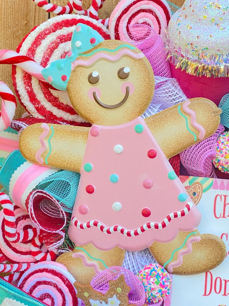 Christmas Holiday Pink Gingerbread Wreath for Front Door - Etsy
