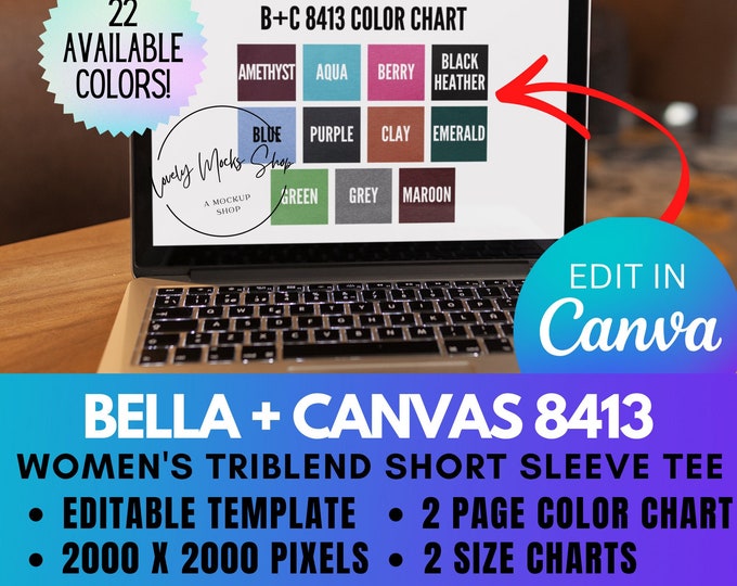 Bella Canvas 8413 Size and Color Chart Editable Canva Template, BC 8413 ...