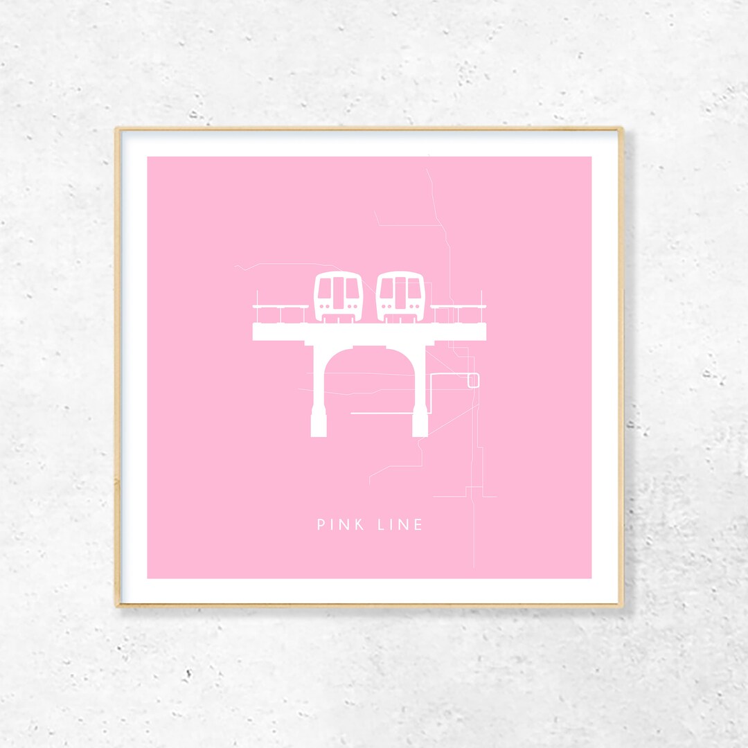 Chicago Illinois Pink Line 'L' Minimalist 10x10 Poster - Etsy