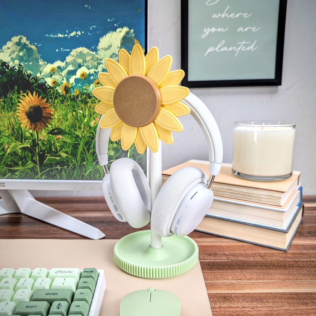 Sunflower Headphone Stand, Wall Mountable Headset Holder, Flower ...