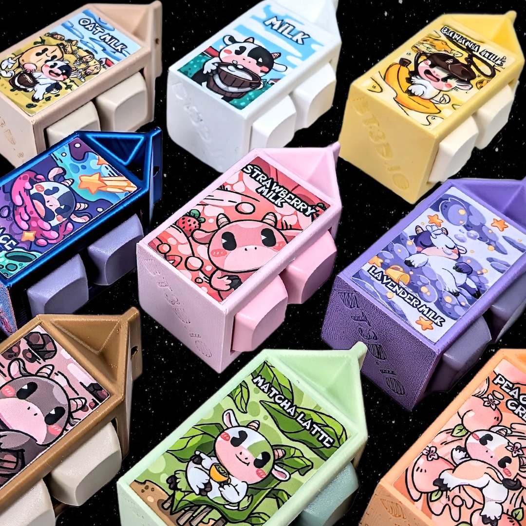 Milk Fidget Keychain - Keycap Milk Keyring - Cute Strawberry Cow ...