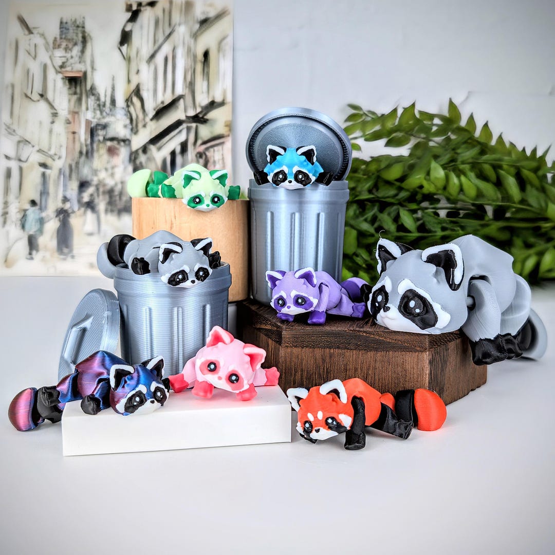 Raccoon Fidget Toy, Trash Panda With Trash Can, Articulating Red Panda ...