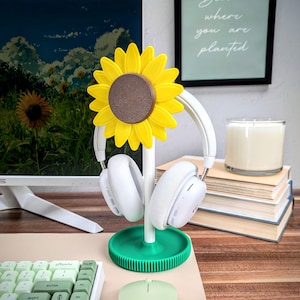Sunflower Headphone Stand, Wall Mountable Headset Holder, Flower ...
