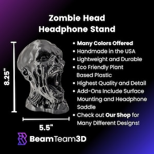 Zombie Head Headphone Stand - Bust Headset Holder - Horror Gamer Gift ...