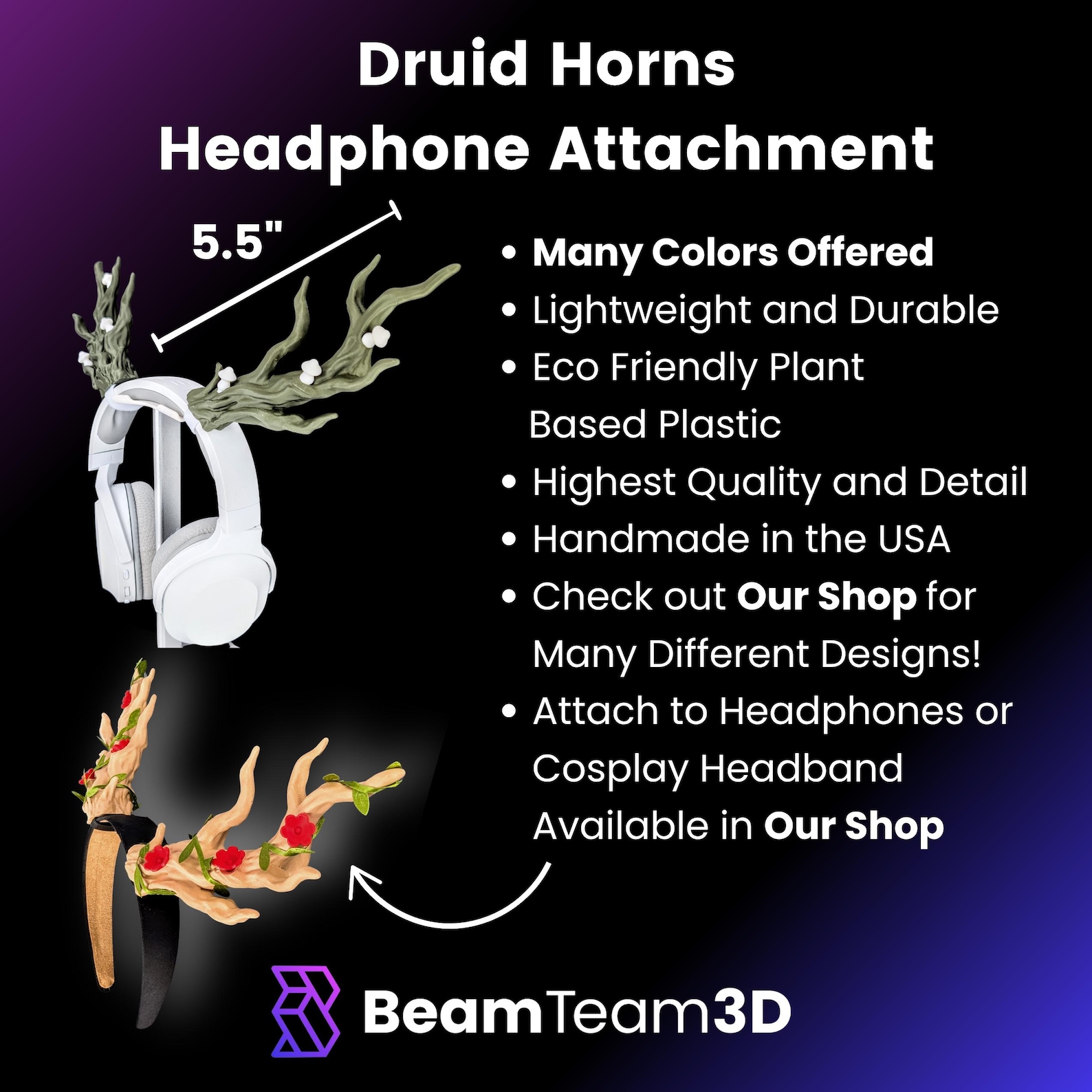 Druid Headphone Horns, Antler Cosplay Horns With Mushrooms, Tiefling ...