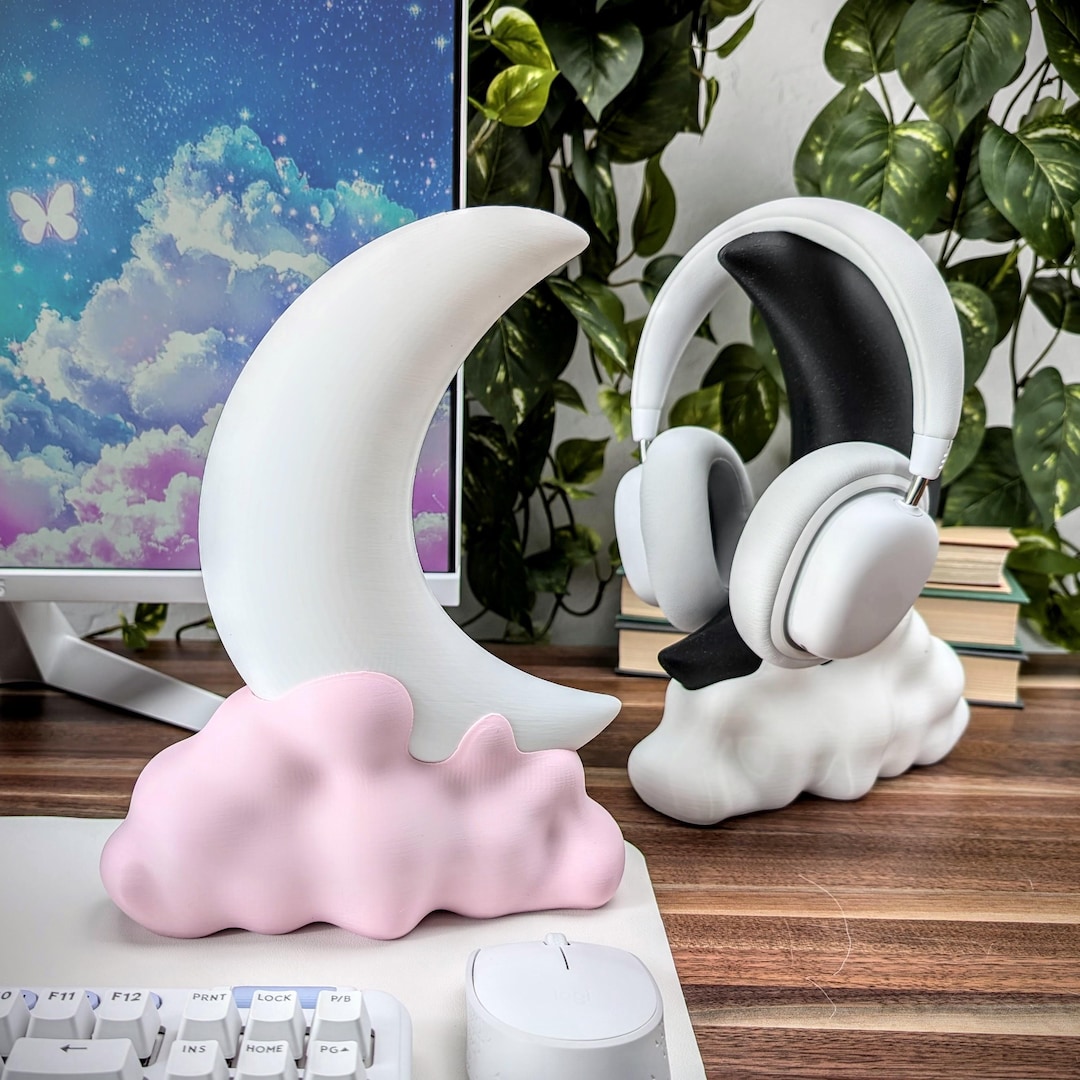 Moon and Cloud Kawaii Gaming Headphone Stand Cute Office Decor Gamer ...