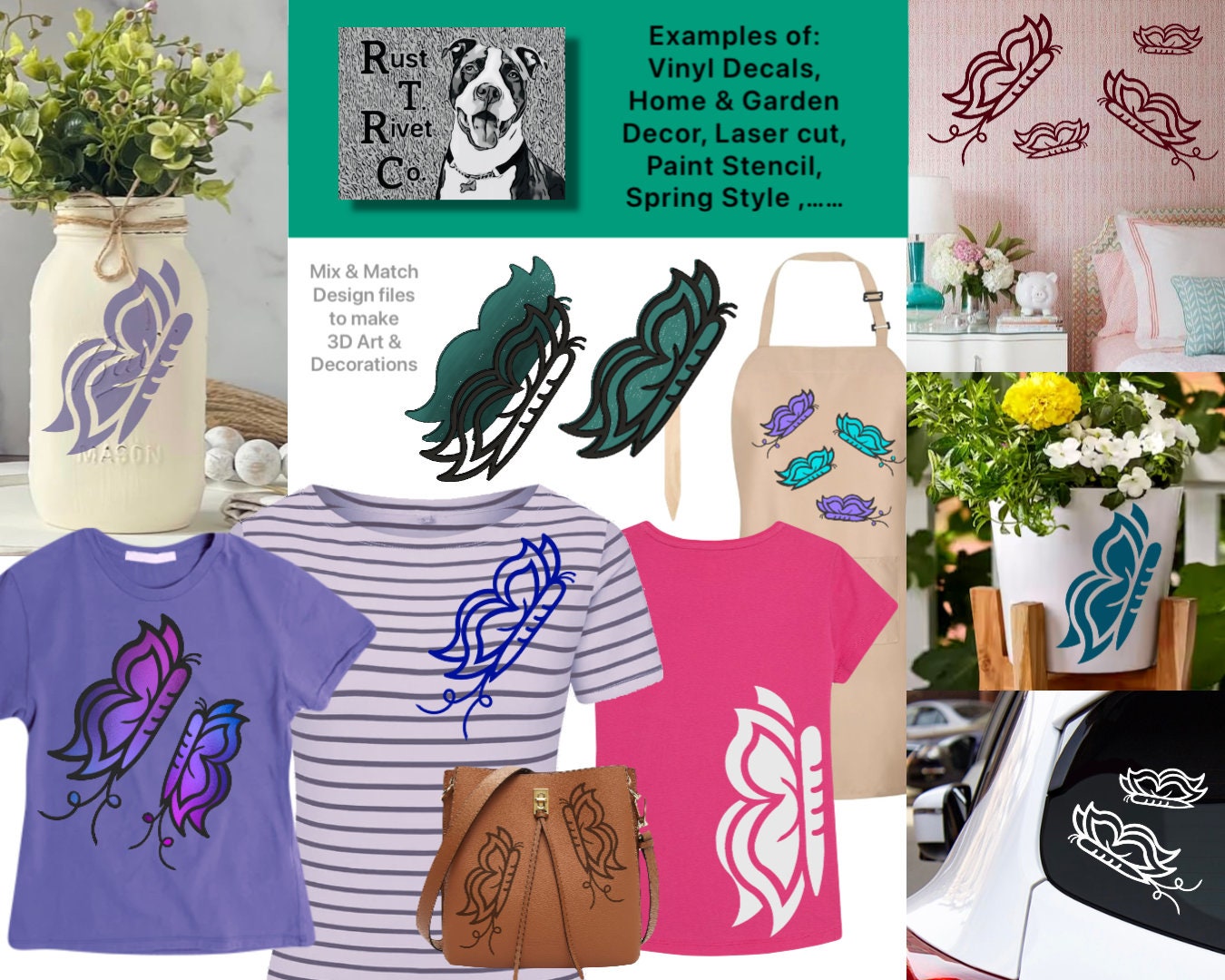 Round Wing Butterfly Design Set SVG DXF PNG digital Files - Etsy