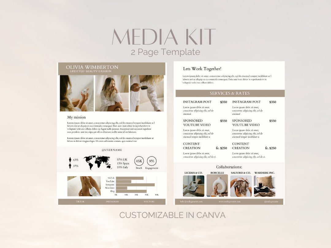 Influencer Media Kit Template | 2 Page Editable Template - Etsy