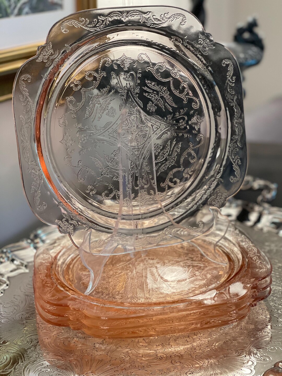 Pink Depression Glass Plates Set of Four - Etsy