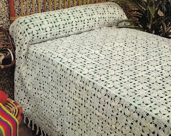 Vintage Crochet PATTERN for Bedspread 6031 Trailing Vine 70 X 107 Twin 91 X 107 Full 1940s ...