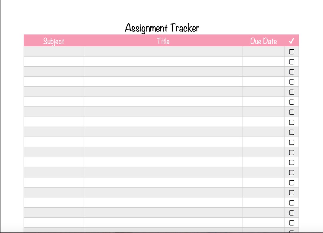 Pink Homework Tracker / Assignment Tracker for High School / College ...