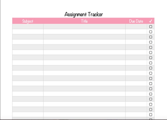 Pink Homework Tracker / Assignment Tracker for High School / | Etsy