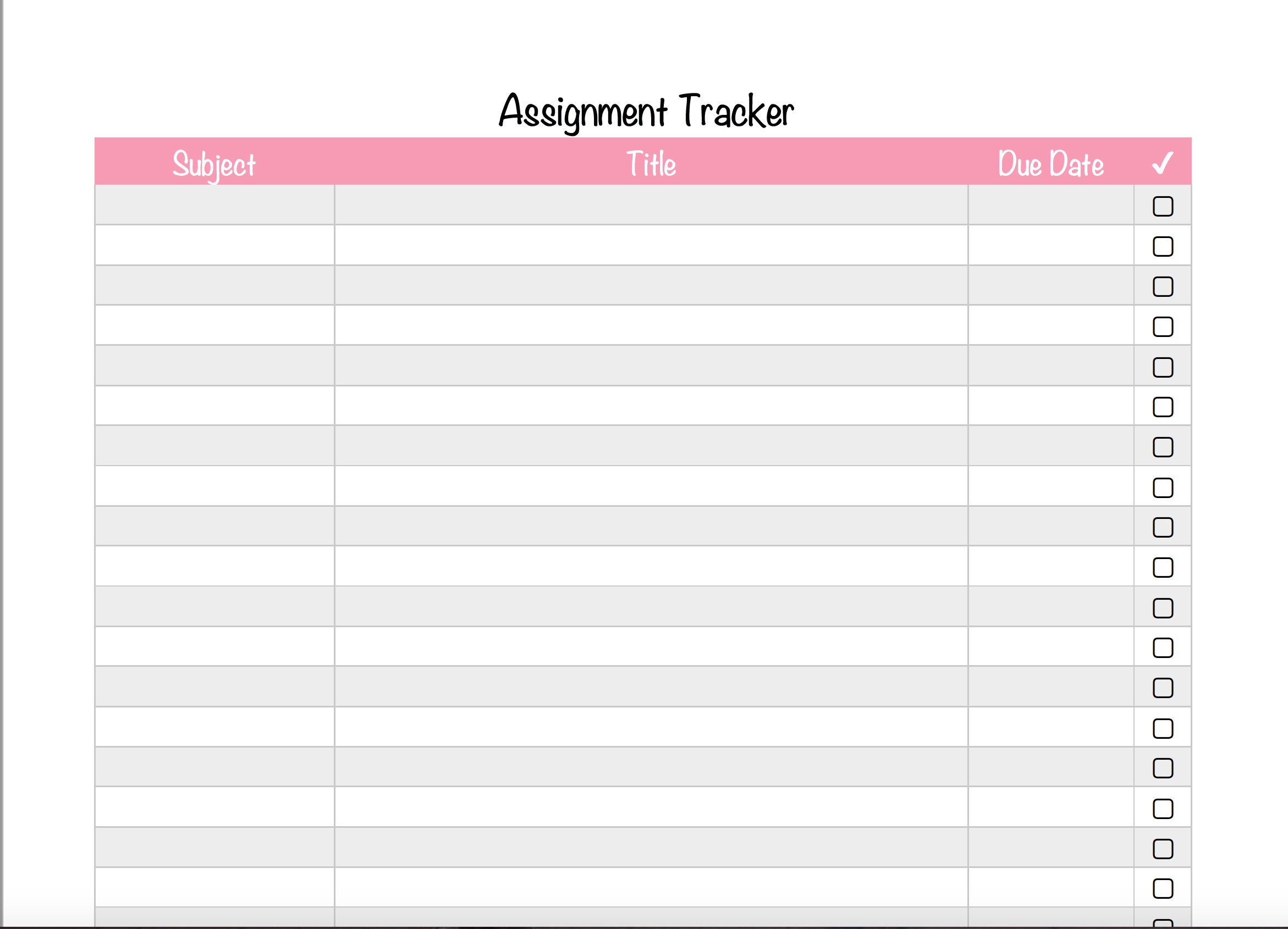 Pink Homework Tracker / Assignment Tracker for High School / College ...