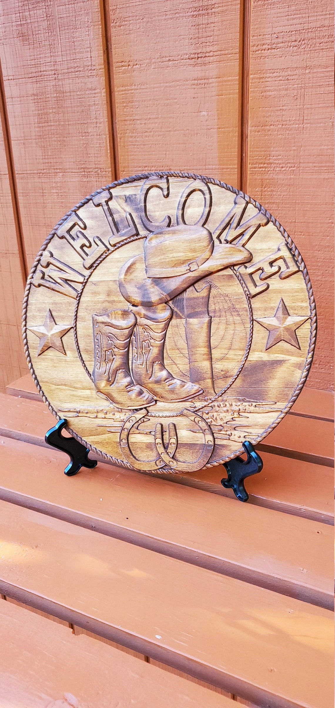 12 Wood Carved Western Welcome Plaque - Etsy