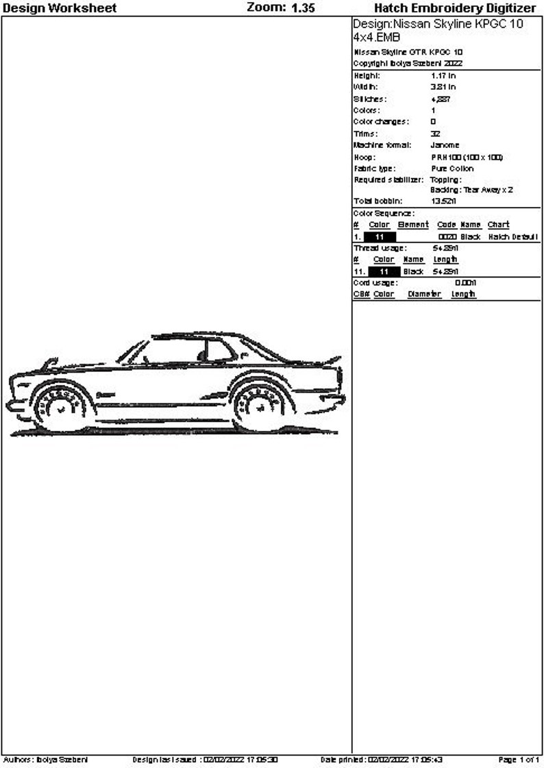 Embroidery Designs Nissan Skyline GTR KPGC10 Car Embroidery Machine ...