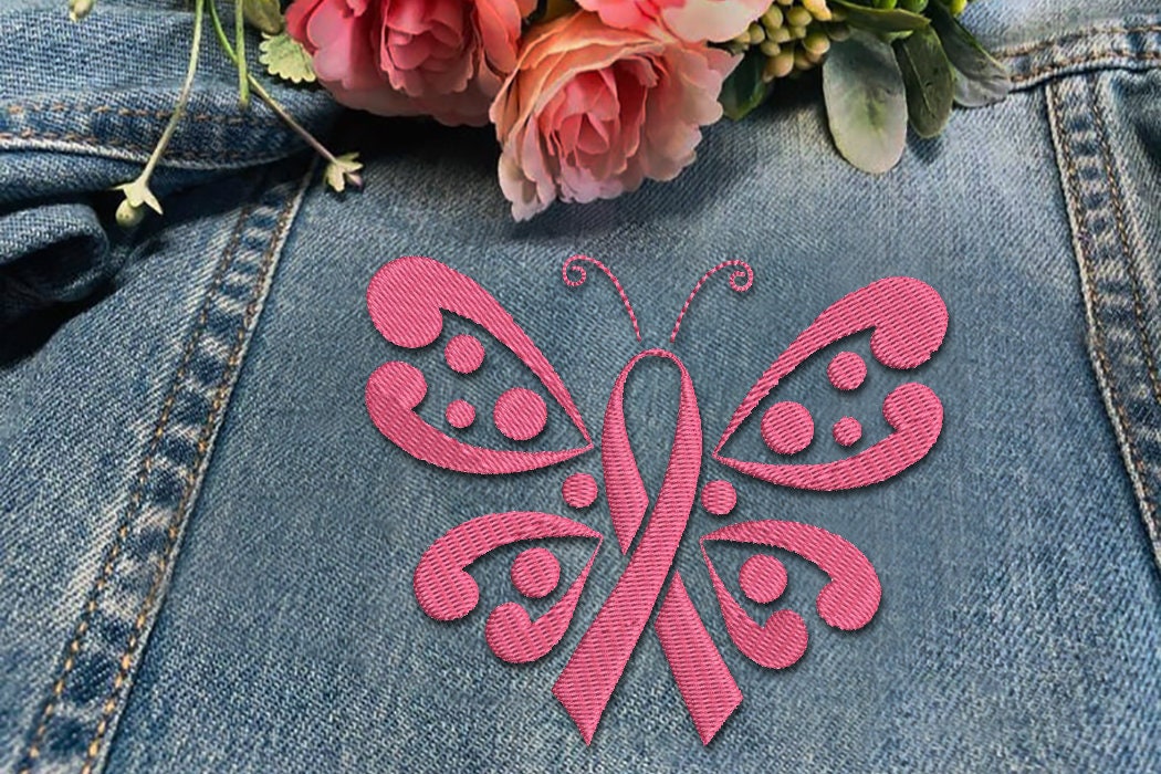 Embroidery Design Breast Cancer Fighter Ribbon Butterfly Embroidery ...