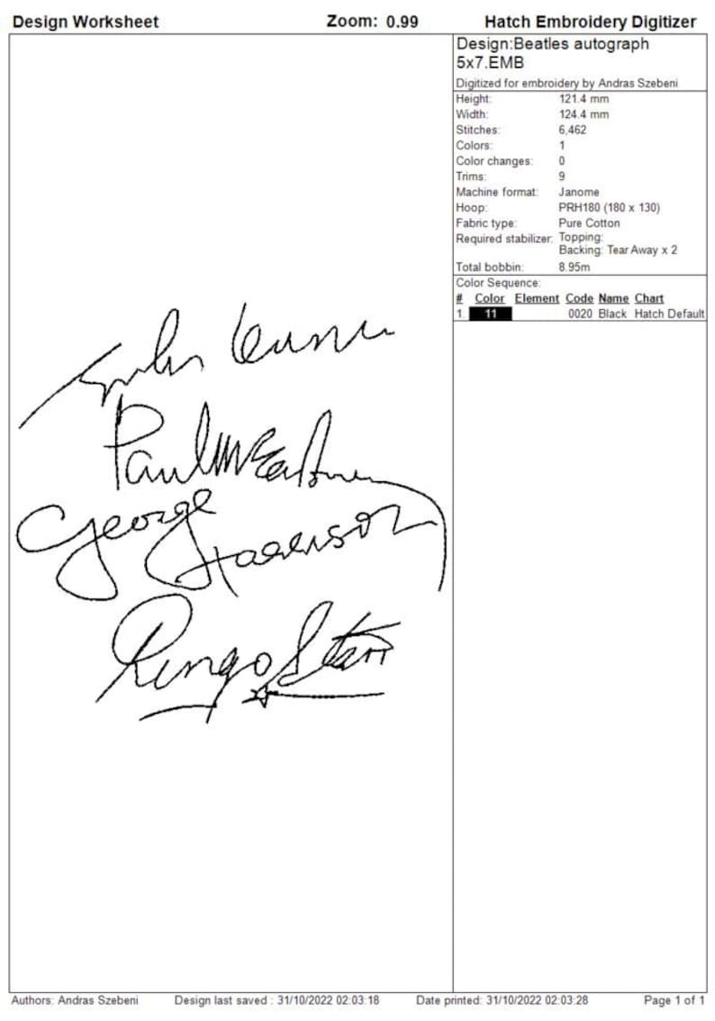 Beatles Autograph Embroidery Design Instant Download - Etsy