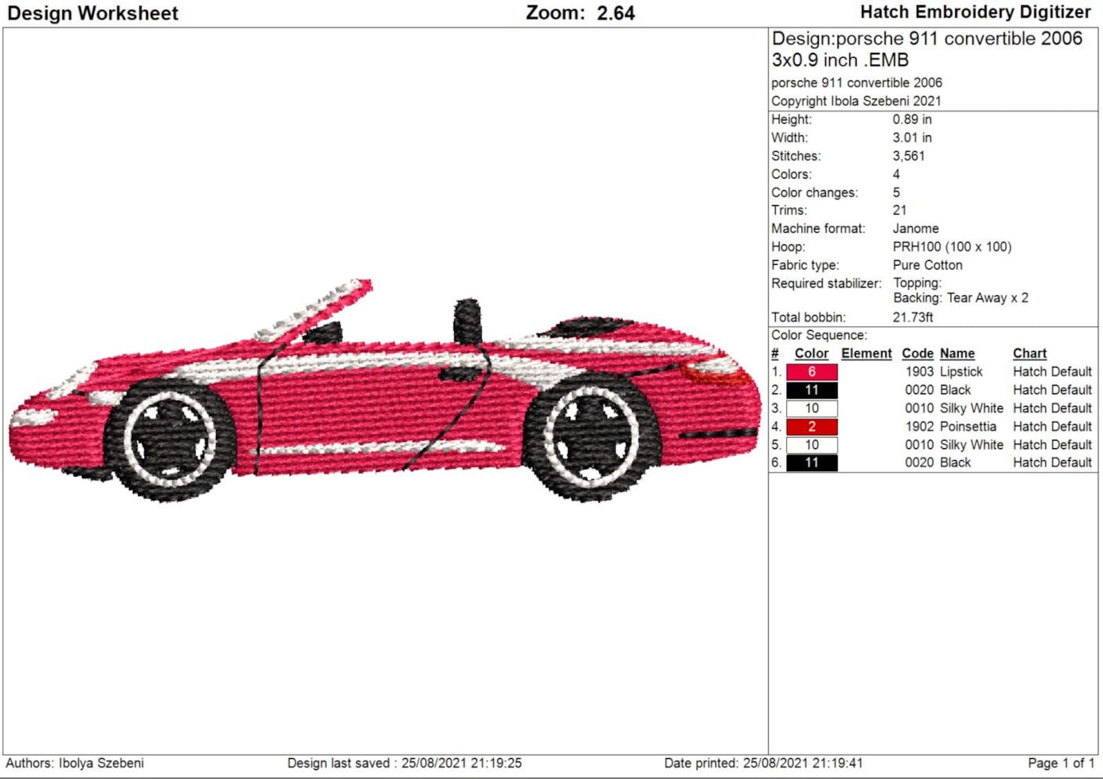 Embroidery Designs Car Porsche 911 Convertible 2006 Minimalist | Etsy