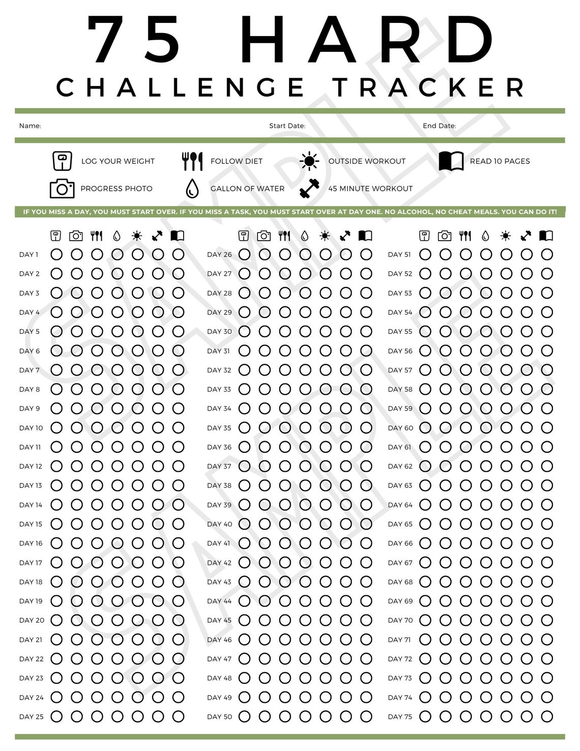 75 Hard Challenge Tracker PRINTABLE Weight Loss Coloring - Etsy