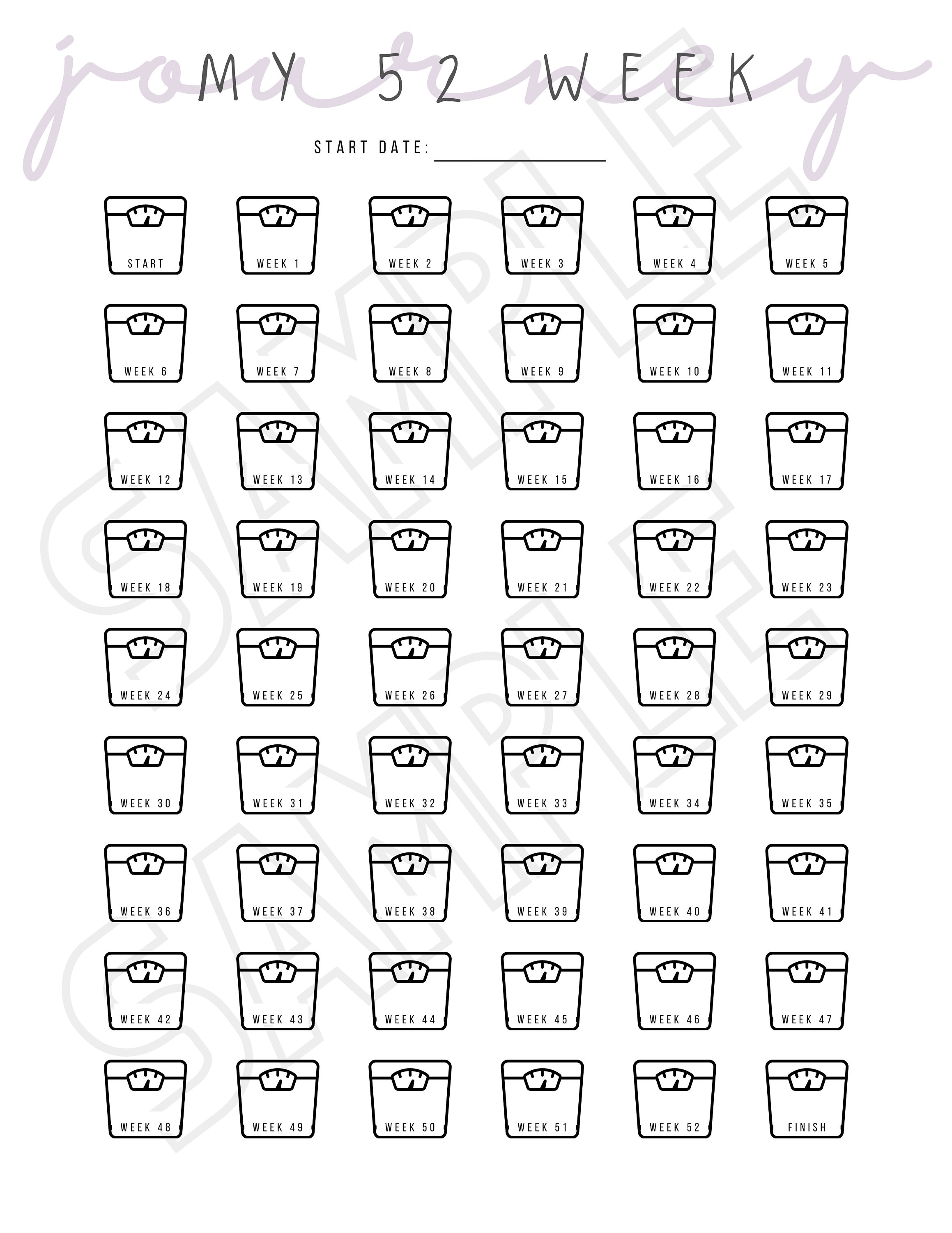 Meine 52 Wochen Reise DRUCKBAR Weight Tracker Abnehmen Ausmalbild ...