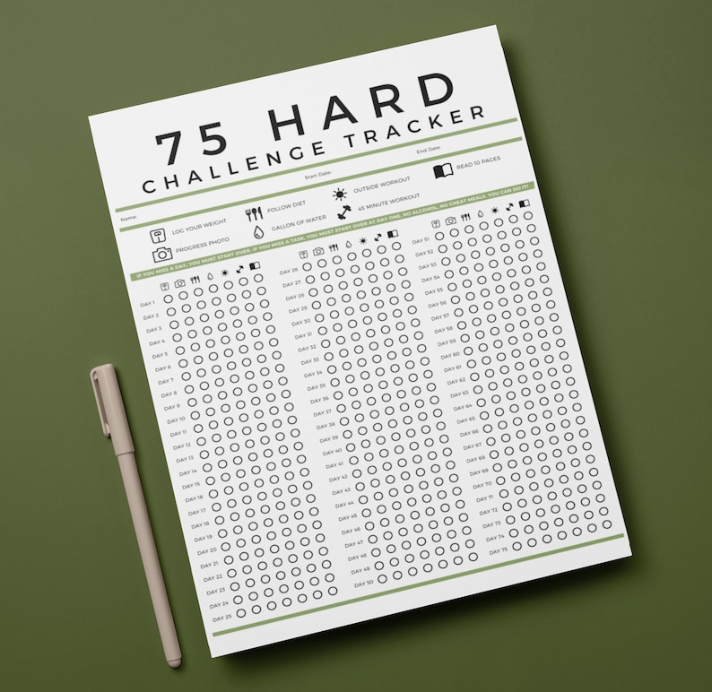 75 Hard Challenge Tracker PRINTABLE Weight Loss Coloring Sheet Health ...