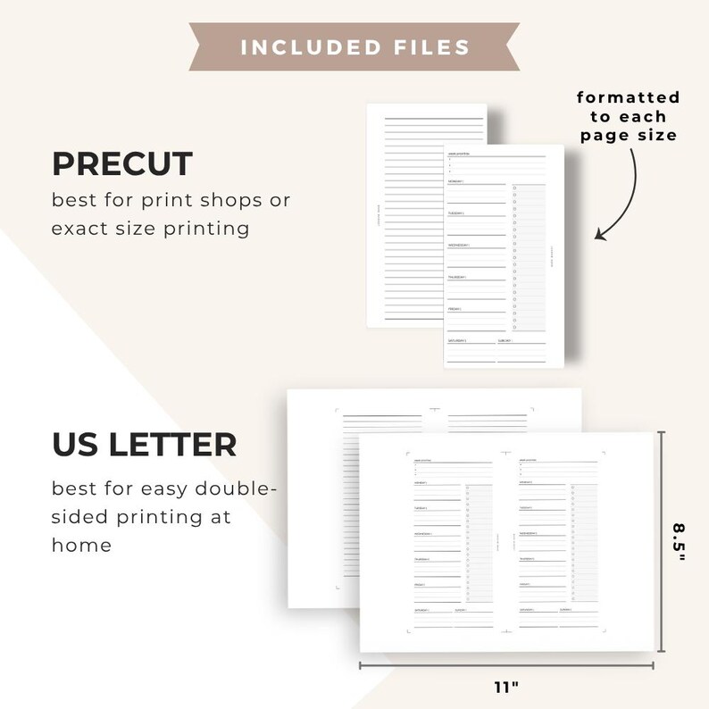 Weekly Planner Printable Undated Week on One Page Insert Personal Wide ...