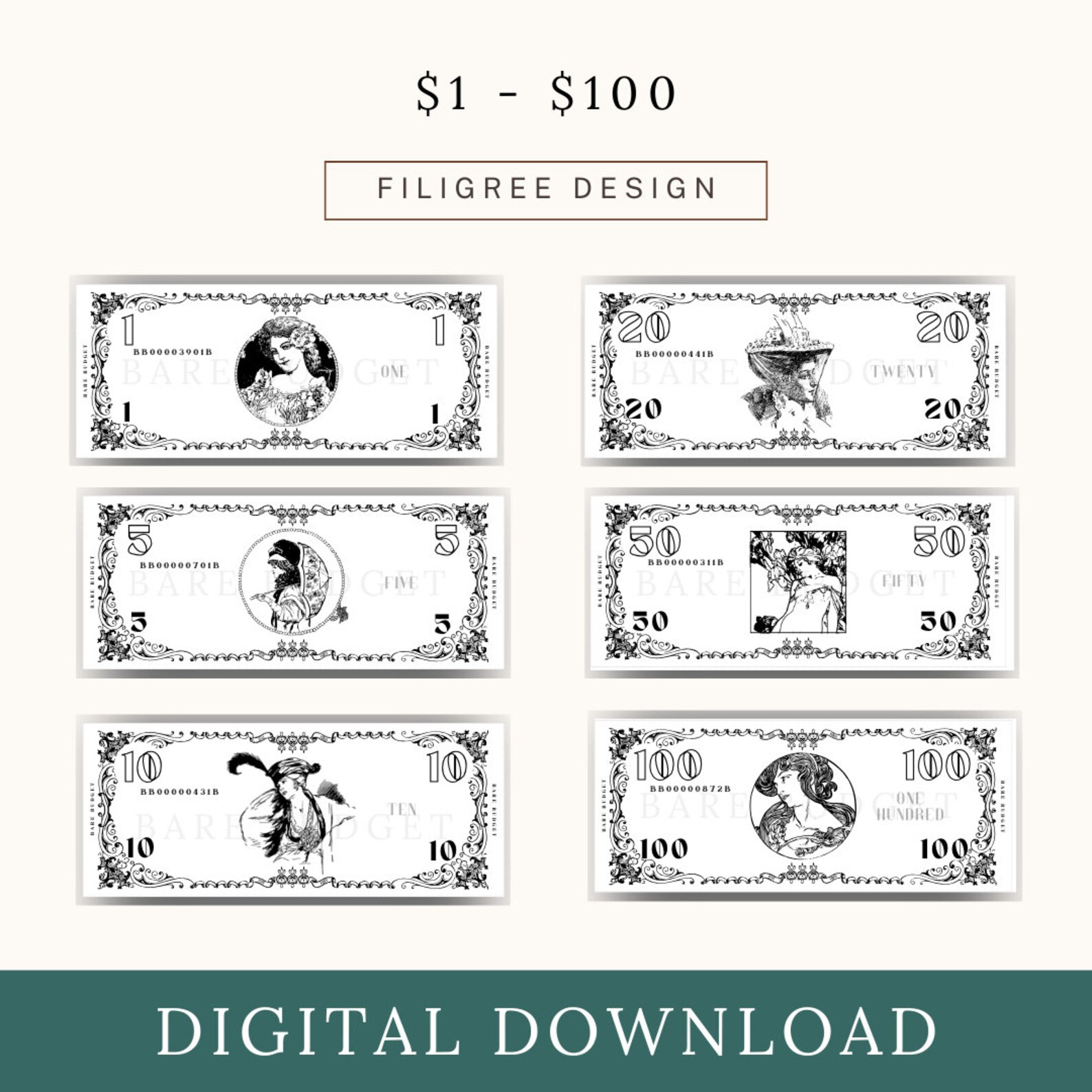 Printable Full Set Money Placeholders Bundle Prop Notes 1 20k and Fully ...