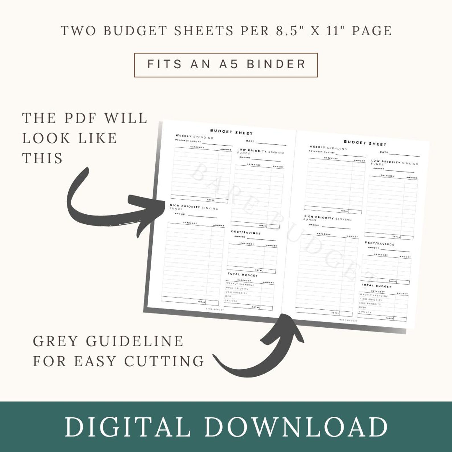 Printable Weekly Budgeting Sheet A5 Size Digital Download - Etsy