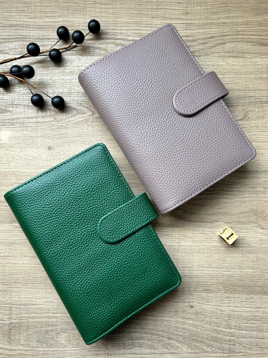 A6 Pebble Leather Binder Cash Envelope Organizer Snap Closure Binder ...