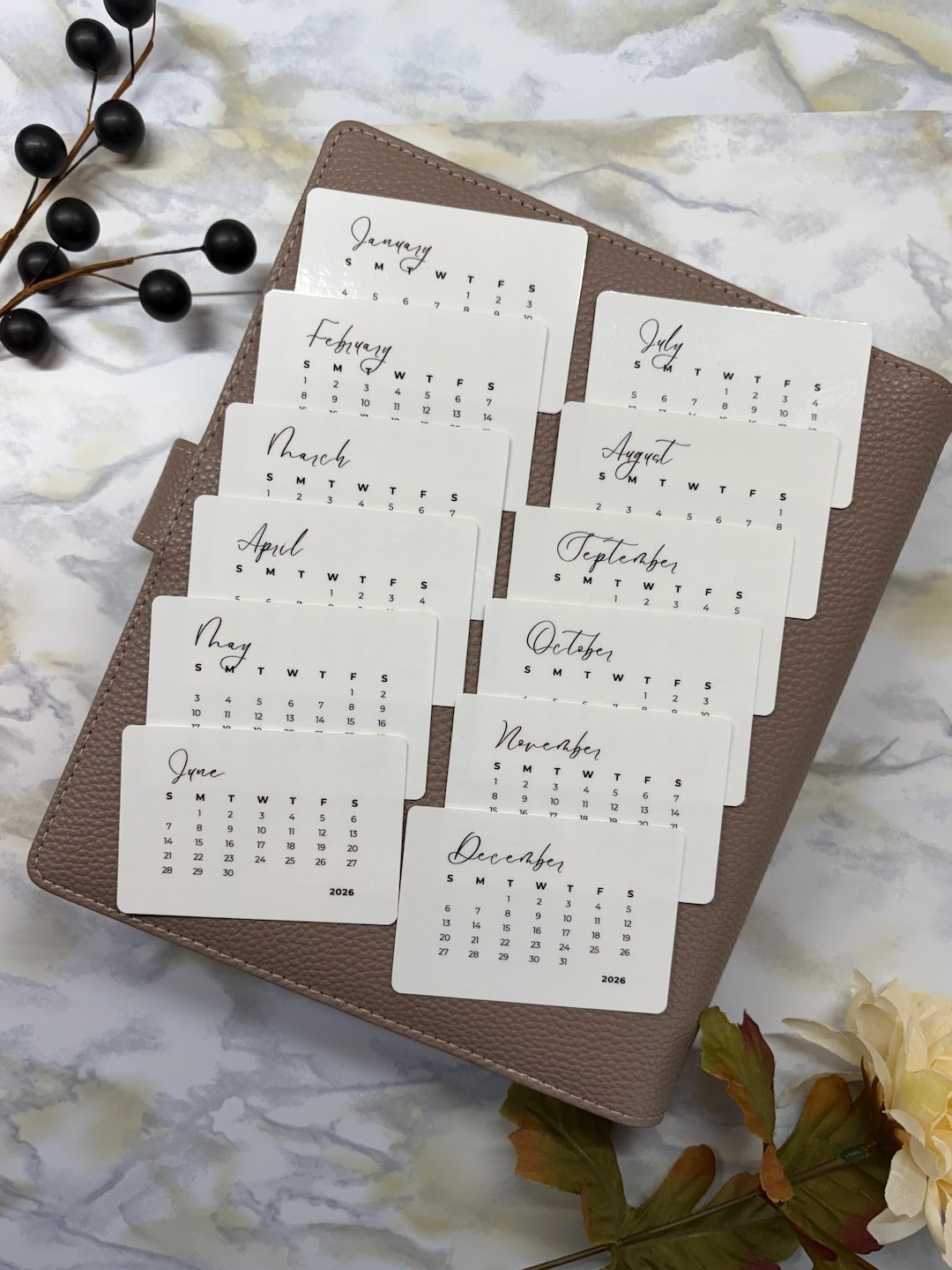 2026 Monthly Calendar Cards Glossy Laminated Cardstock Set of 12 ...