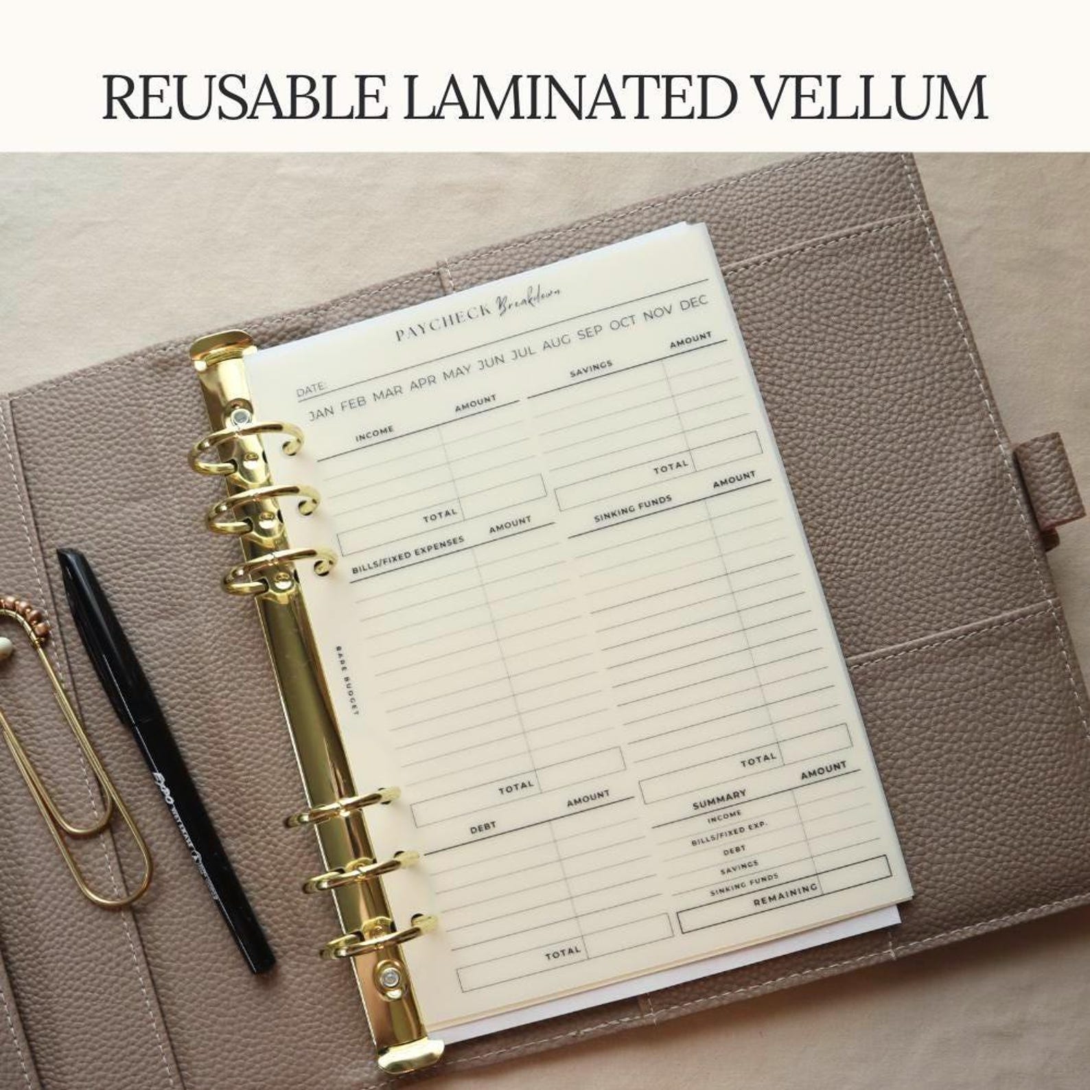 A5 Paycheck Breakdown Dashboard Laminated Vellum Paper Budgeting Insert ...