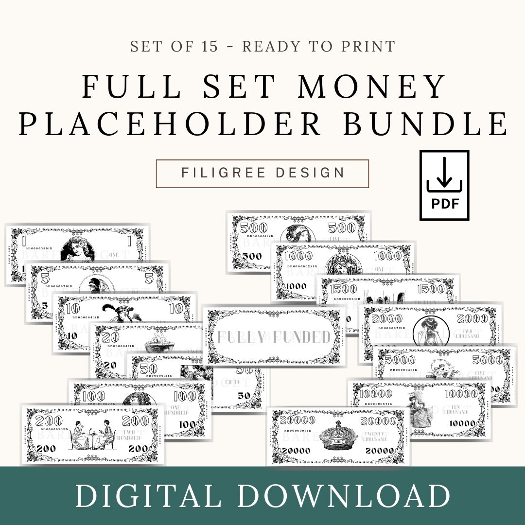 Printable Full Set Money Placeholders Bundle | Prop Notes | 1 - 20k and ...