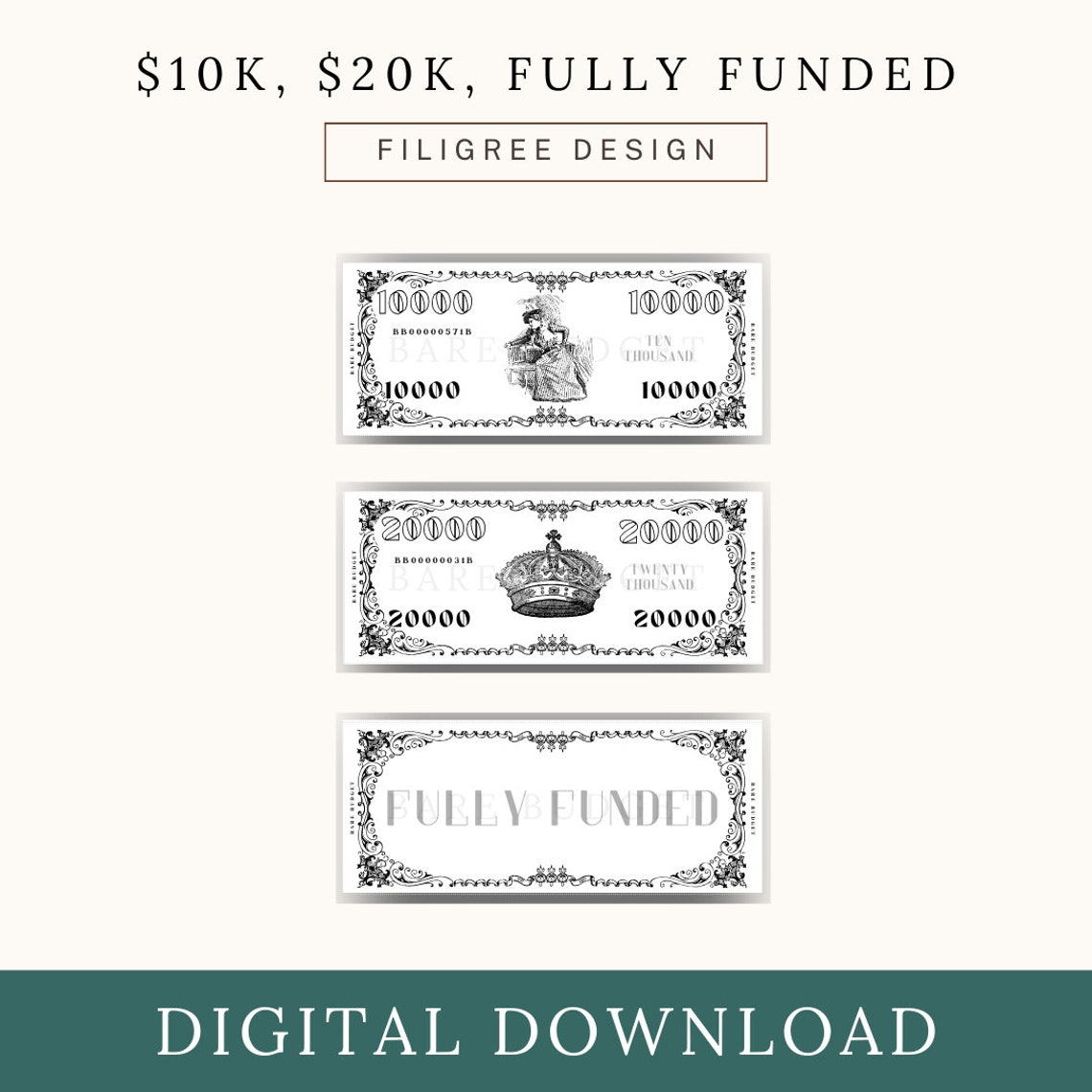 Printable Full Set Money Placeholders Bundle Prop Notes 1 20k and Fully ...