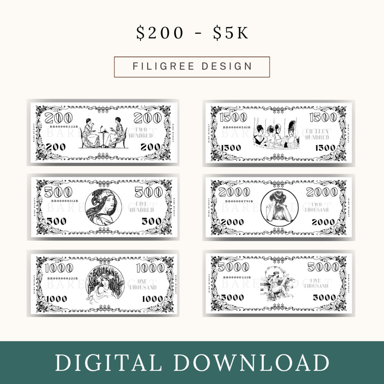 Printable Full Set Money Placeholders Bundle Prop Notes 1 20k and Fully ...