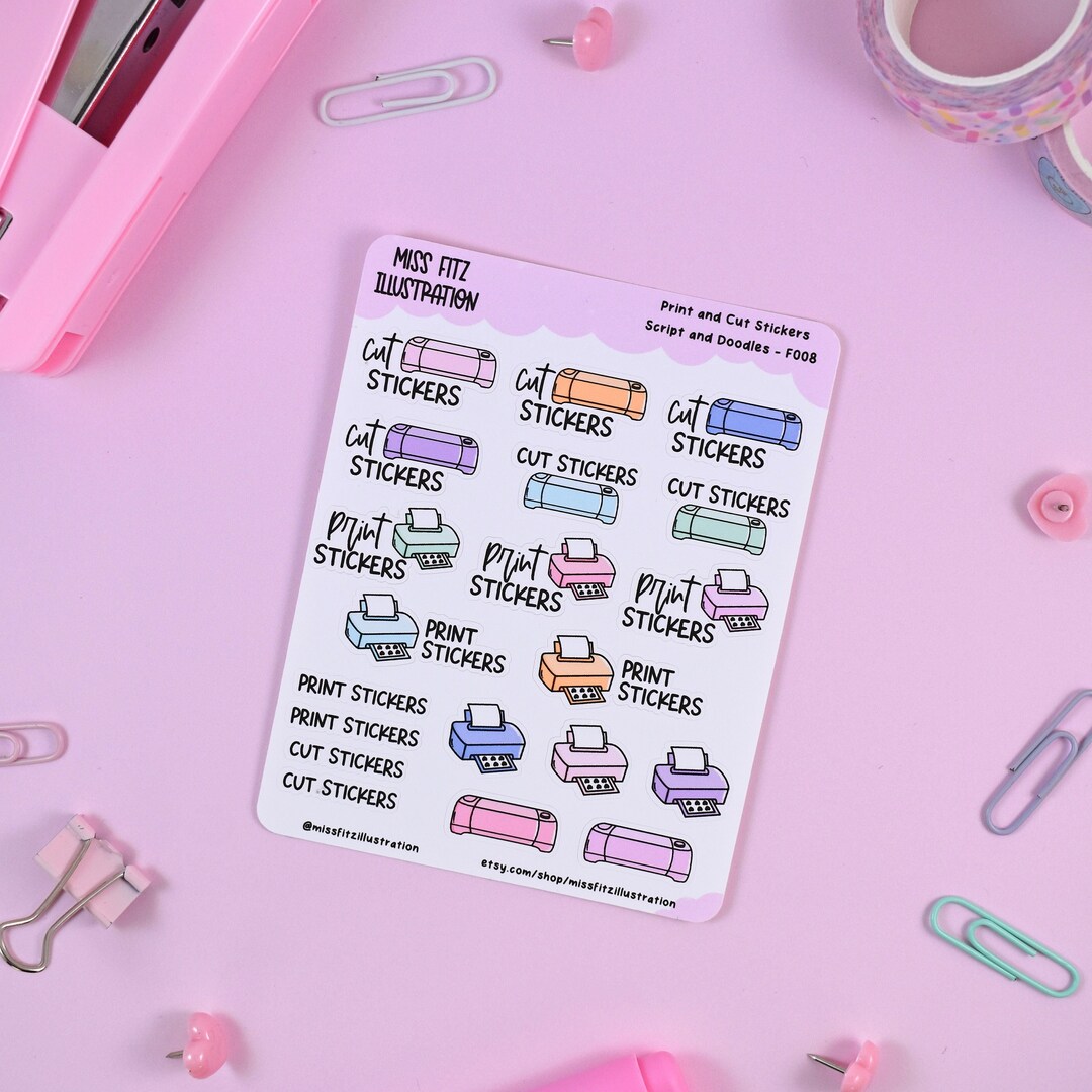 Print and Cut Stickers Script and Doodles Planner Sticker Sheet Doodles ...